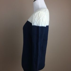 Madewell | Sweaters | Madewell Blue Cream Color Block Cable Knit Sweater | Poshmark